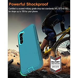 Aliruke for Samsung Galaxy S23-FE Case, with Screen Protector, Dust-Proof Port Cover, Full-Body Silicone Rubber Covered, Military Grade Drop-Proof Shockproof Phone Case for S23 FE 5G, Mint/Teal