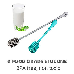 LeMuna Silicone Bottle Brush, Water Bottle Cleaner Brush Set with Straw Brush for Narrow Neck Containers, Hydro Flask, Sports Bottle, Glassware