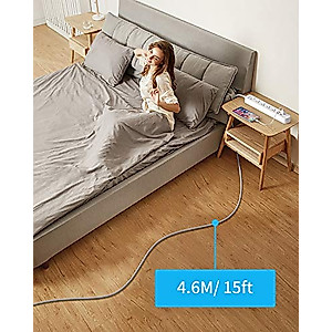 15ft Braided Power Strip Surge Protector with USB Ports, NTONPOWER Flat Plug Power Strip with Long Extension Cord, 4 Outlet 4 USB Desktop Charging Station, 1700 Joule, Circuit Breaker, for Home Office