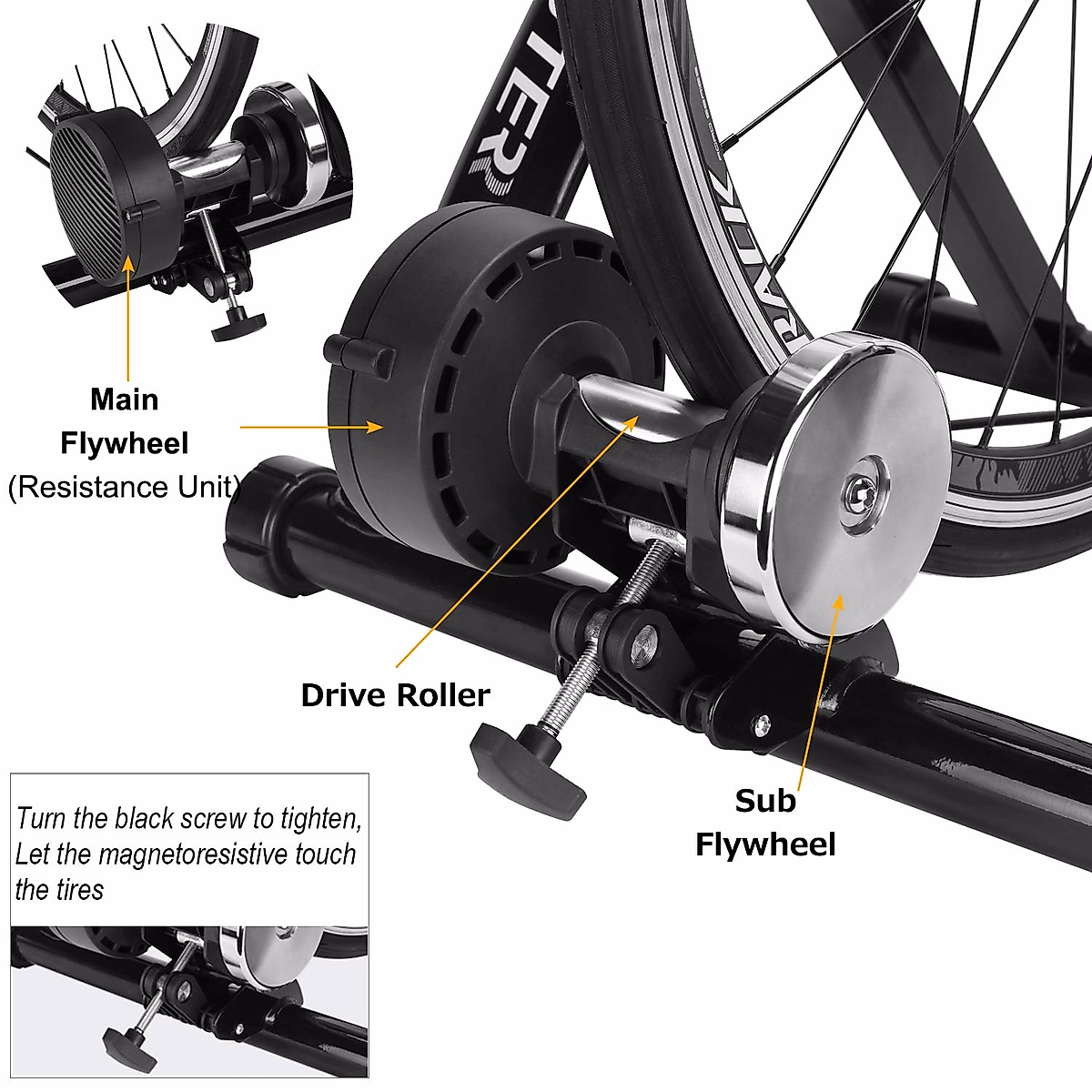 Bike Trainer, Magnetic Bicycle Stationary Stand for Indoor Exercise Riding, 26-29" & 700C Wheels, Quick Release Skewer & Front Wheel Riser Block Included