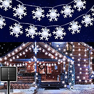 [ Solar Powered & 8 Modes ] 100 LED 39.3 Ft Christmas Lights Decoration Snowflake String Lights Timer Fairy Lights Bedroom Patio Garden Party Xmas Decor Home Indoor Outdoor Christmas Tree (Cool White)