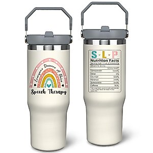 soeufnwhf Speech Therapy 30 oz Tumbler with Handle and Straw Stainless Steel Insulated SLP Travel Coffee Mug Cups Speech Language Pathology Tumblers Speech Pathologist Therapist Gifts for Women