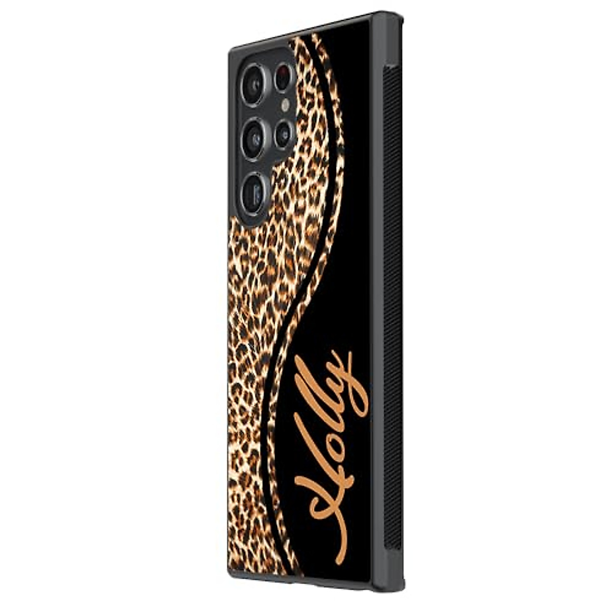 Leopard Skin Personalized Black Rubber Phone Case Compatible With Samsung Galaxy S23 S23+ Ultra S22 S22+ S21 S21FE S21+ S20FE S20+ S20 Note 20 S10 S10+ S10e