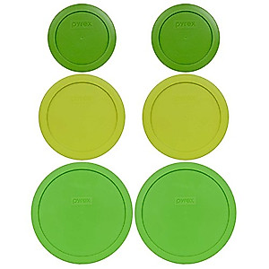 Pyrex (2 7402-PC Green 7 Cup, (2) 7201-PC Edamame Green 4 Cup, & (2) 7200-PC Lawn Green 2 Cup Plastic Storage Lids, Made in USA