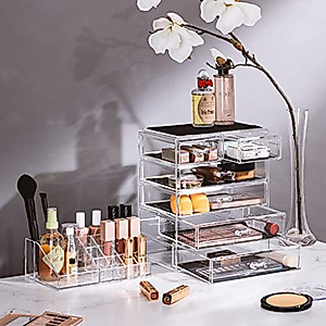 Sorbus Clear Cosmetic Makeup Organizer - Make Up & Jewelry Storage, Case & Display - Spacious Design - Great Holder for Dresser, Bathroom, Vanity & Countertop (4 Large, 2 Small Drawers)
