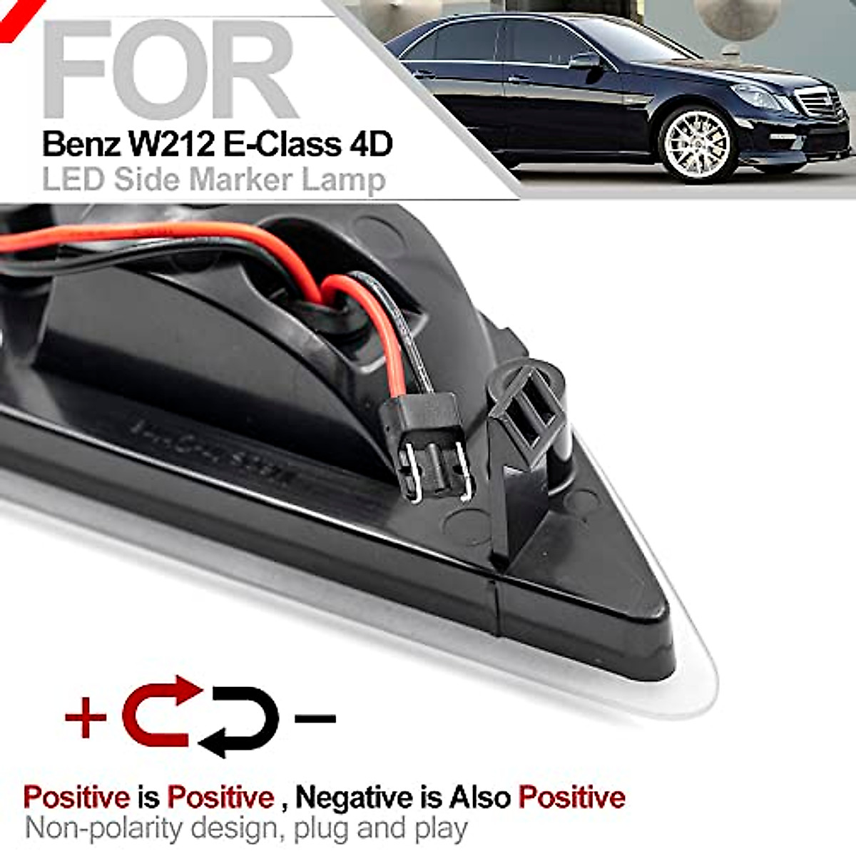 nsautolighting LED White Side Marker Lights Side Indicator Lamps for 2010-2013 Be'nz W212 E-Class 4D Sedan Wagons Clear Lens White LED Front Bumper Side Marker Light Replace OEM Sidemarker Lamps