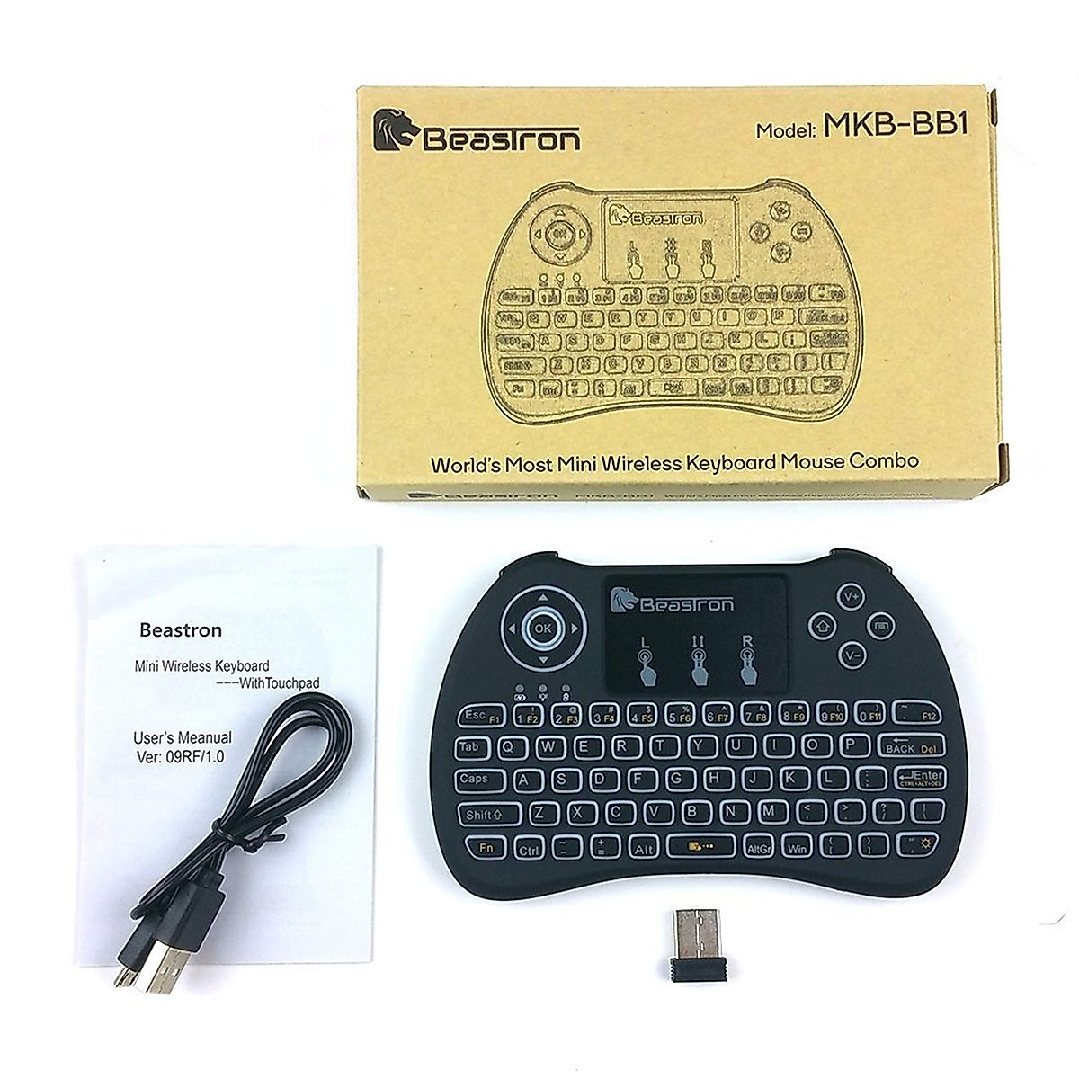 Beastron (Upgraded) 2.4G Mini Wireless Keyboard with Touchpad Mouse＆QWERTY Keyboard, Backlit Portable Keyboard Wireless with Remote Control for Laptop,PC,Google Android TV,Xbox,PS3/4 .Black