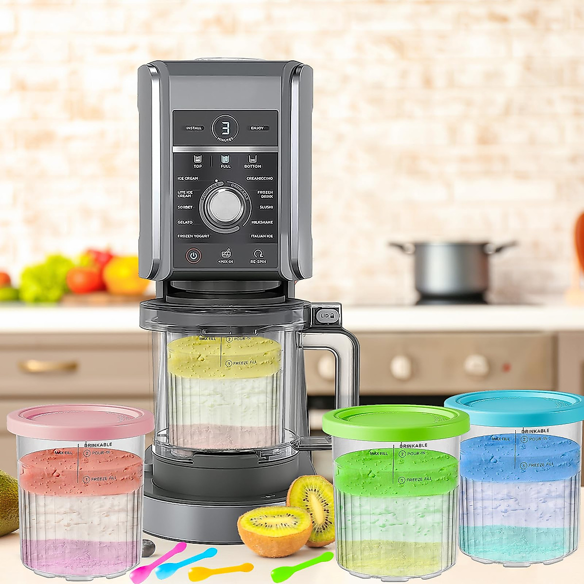 Creami Pints and Lids - 4 pack for Ninja Creami Deluxe 11-in-1, 24oz Ice Cream Containers Cups Compatible with NC500 NC501 Series Ice Cream Maker, Replacement Pints Containers Dishwasher Safe BPA-Free