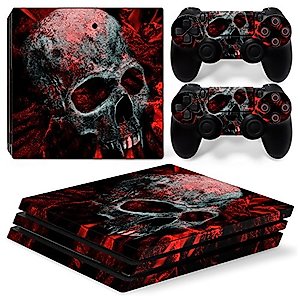 Gam3Gear Vinyl Decal Protective Skin Cover Sticker for PS4 Pro Console & Controller (NOT for PS4 / PS4 Slim) - Red Skull