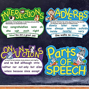 10 Pieces Parts of Speech Poster Grammar Poster Educational Grammar Cutouts Bulletin Board Set for Student Classroom School, 16.5 x 11.5 Inches