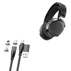 BoxWave Cable Compatible with SteelSeries Arctis Pro Wireless - MagnetoSnap PD AllCharge Cable (100W), Magnet PD 100W Charging Cable USB Type-C Micro USB - Jet Black