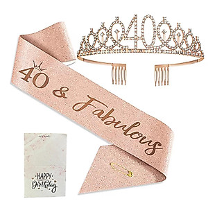 Generic 40th Birthday Sash and Tiara Set, Party Supplies for Her, Decorations, Rose Gold，40th Birthday Gifts for Women, 5.2inch