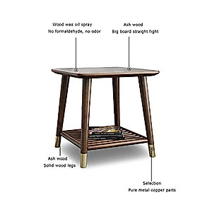 Articles for daily use All Solid Wood Light Luxury Small Coffee Table Bedside Table, ash Wood Sofa Walnut Color Round Side Table, Small Apartment Living Room Coffee Table