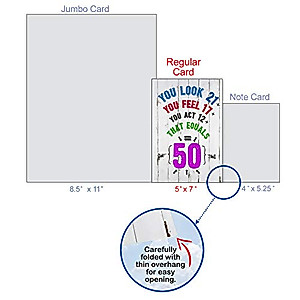 NobleWorks - 50th Funny Milestone Birthday for Men and Women, Celebrate and Congrats Notecard with Envelope - Age Equation 50 Birthday C7195MBG