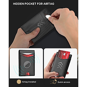Wallet for Men with Stealth Pocket for Airtag: Leather Wallet with 3 in 1 Design, Removable ID Window, RFID Blocking, 17 Card Capacity, Slim, Carbon Fiber, Bill Divider, Front Wallet with Gift Box