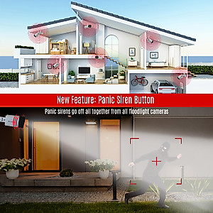 8CH Crystal Vision Floodlight & Two Way Audio, Panic Siren Button Kit (4X Floodlight Audio Camera)