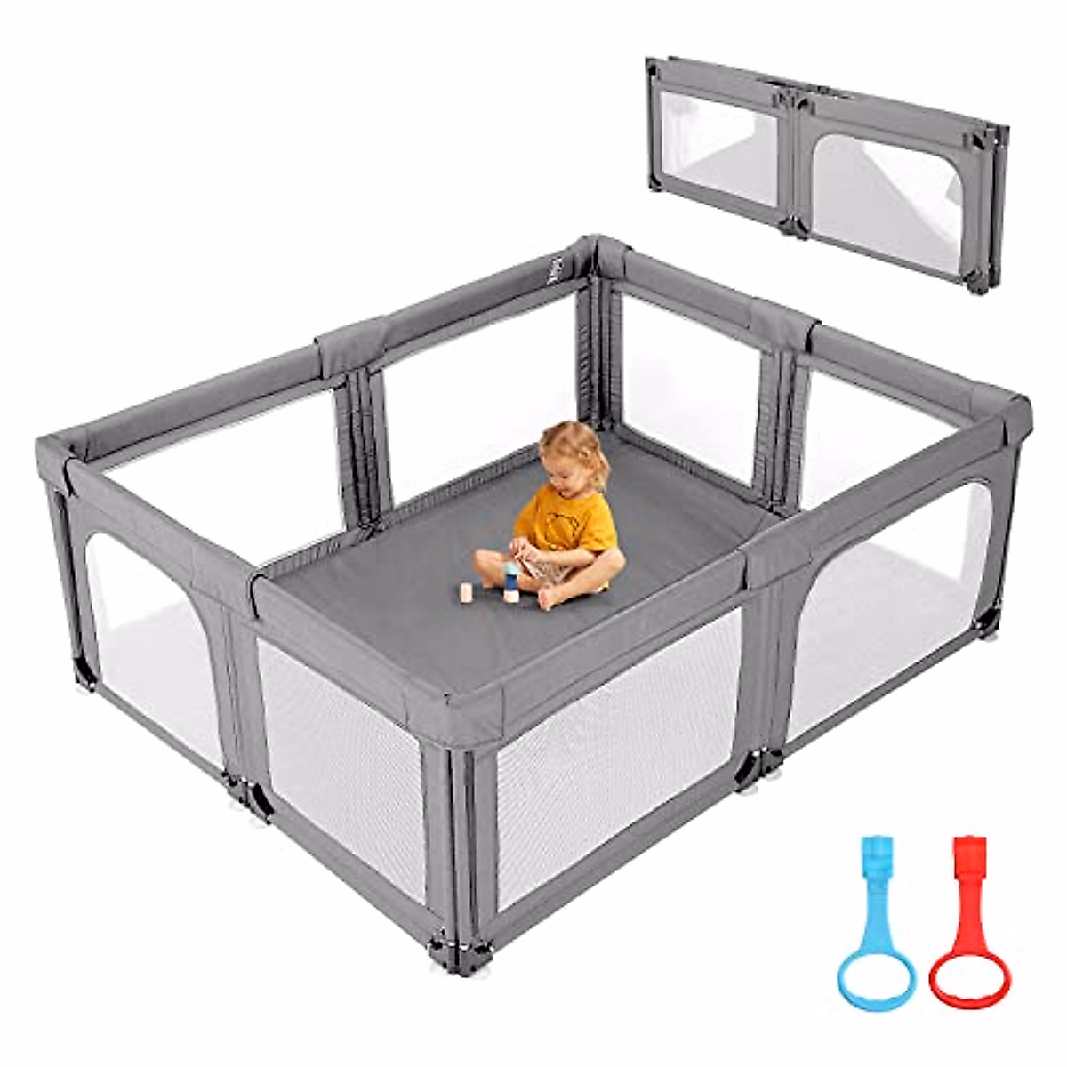 Baby Playpen,79"x59" Foldable Baby Playard for Babies and Toddlers, Large Baby Play Pen with Zipper Door,Foldable Design for Indoor & Outdoor Baby Play Yard Center,Baby Fence Play Area(C.Grey)