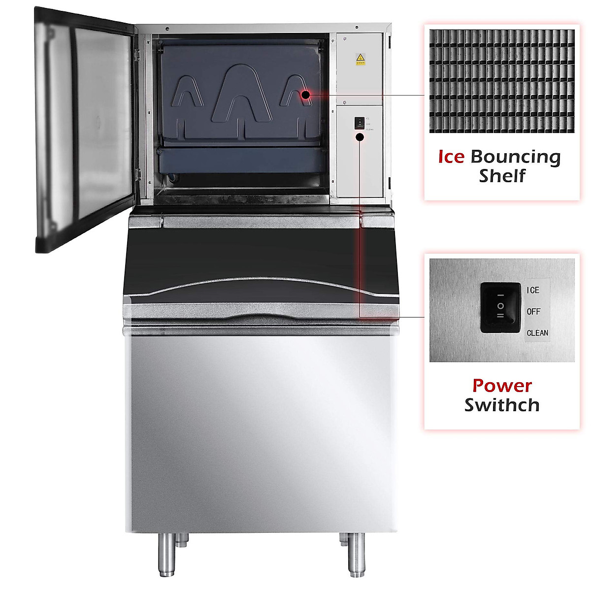 Commercial Ice Maker Machine with Bin, Atosa Stainless Steel Automatic Supermarkets Restaurant, 460lbs/24h