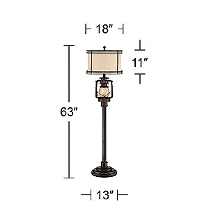 Barnes and Ivy Henson Rustic Industrial Farmhouse Standing Floor Lamp with Night Light Glass 63" Tall Bronze Earthy Fabric Drum Shade Decor for Living Room Reading House Bedroom Home