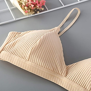 JFLYOU-Bra for Women,Female Ring-Free Cup Sexy Bra Threaded Wrap Chest Ladies Comfortable Underwear(Khaki,Free Size)