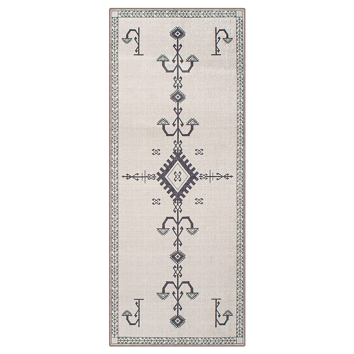 GLN Rugs Bohemian Collection - Machine Washable Area Rug, Bohemian Vintage Washable Rug, Non Slip Area Rug, Low Pile Chenille Living Room Rug, Bedroom Rug, Bathroom Rug (2'x3' Beige Rug)