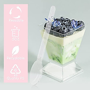 Wiaregom 50Pack 5oz Square Plastic Dessert Cups with Lids and Spoons,Clear Parfait Appetizer Cups for Tasting Party Desserts Fruit Parfait Baby Shower Party