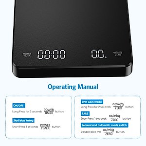 Olipiter Digital Coffee Scale with Timer, Drip Espresso Scale 3kg/0.1g High Precision, Rechargeable Portable Espresso Scale, Black