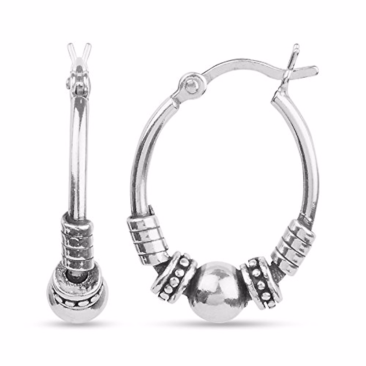LeCalla Sterling Silver Jewelry Hollow Hoop Balinese Earrings for Women