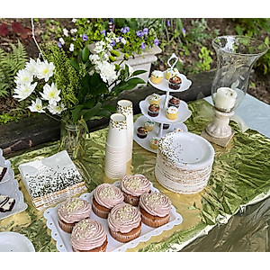 Party Chic 50 Count 7” Inch White and Gold Paper Plates Fancy Paper Plate Dessert Plates New Years Disposable Plates 50th Anniversary Thanksgiving Christmas Holiday