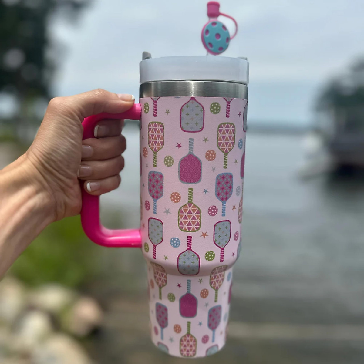 born to rally Pickleball Tumbler- 30oz (Pink Stars)