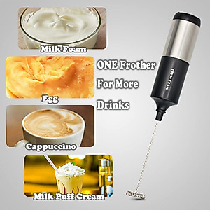 WELLMALL Milk Frother Handheld Battery Operated, Waterproof Electric Whisk Foam Maker for Coffee, Durable original Drink mixer for Latte, Cappuccino, Hot Chocolate, Stainless Steel Frother (RED)