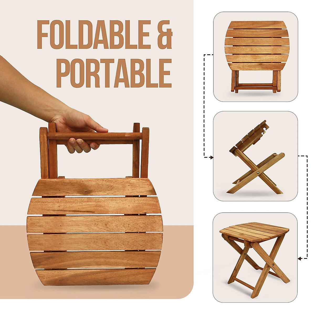 Pack of 2 Small Folding Tables, Outdoor Wood Coffee Table, Portable Side Table, Patio Folding Table, Small Wooden Folding Table (Natural, Oval-12in)