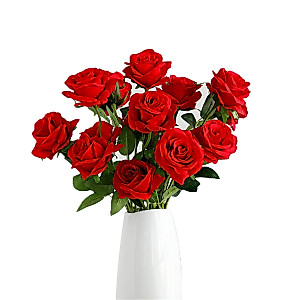 ENJYOP 15.8" Fake Rose High Simulation Bionic Technology Artificial Silk Flowers (1 Pcs, Classical Red)