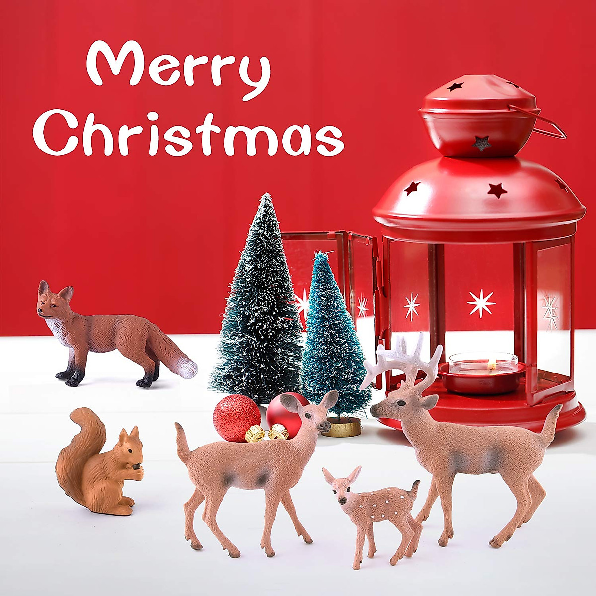 TUPARKA 10 Pcs Forest Animals Figures, Miniature Woodland Creatures Figurines Squirrel, Rabbit, Fox, Sheep, Beaver, Deer Figurines Woodland Cake Topper for Birthday Party, Baby Shower, Christmas Party