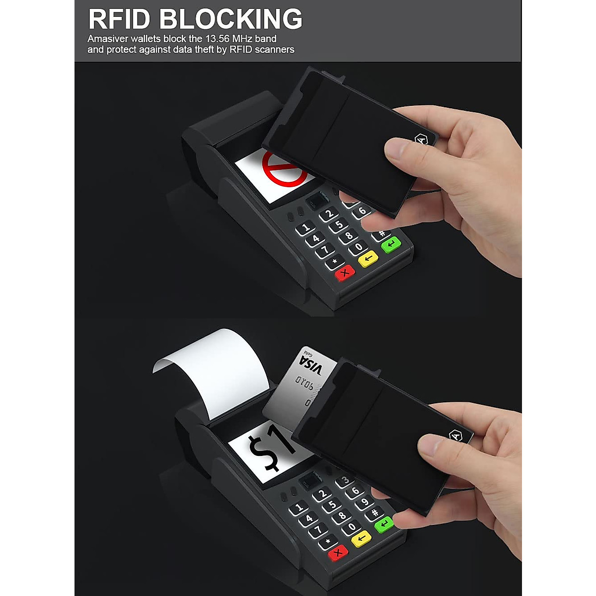 Amasiver Metal Card Holder Pop Up Wallet for Men Credit Card Slim Minimalist Wallet RFID Blocking Protection Cards Case Business Money Pocket for Notes and Coins and Debit Cards | Black