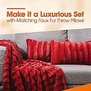 Cheer Collection Faux Fur Blanket, Luxurious Blanket for Couch, Throw Blanket, 60" x 70" inches, Red Maroon