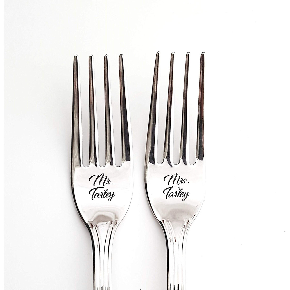 Personalized Reusable Silverware Sets for Bride and Groom, Engraved Mr and Mrs Forks for Wedding Cake Ceremony, Engagement Bridal Shower Anniversary Birthday Congratulations Gifts