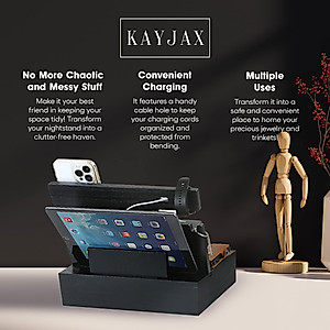 Kayjax Wood Phone Docking Station for Men & Women with Drawer - Mens Organizer Dad Husbands Anniversary Birthday Gifts Organizers Watch, Wallet, Keys, Cellphone