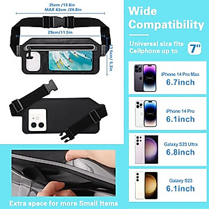 SJEhome Waterproof Phone Pouch,IPX8 Waterproof Phone Case with Adjustable Waist Strap,Compatible with iPhone Whole Series Galaxy Whole Series up to 7",Waist Bag for Beach, Boating,Swim,Black