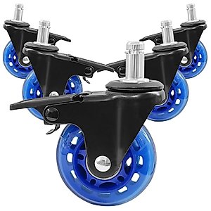 ANPTGHT Office Chair Wheels with Brake, Wheels Smooth Rolling Heavy Duty Casters Safe for Hardwood Floors & Carpet, Replacement Rubber Chair Casters Smooth & Quiet Universal Stem 7/16" Blue Set of 5