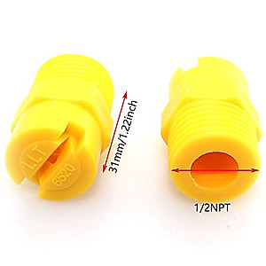 DGZZI Flat Fan Spray Tip 5PCS 1/2 Inch Male Threaded 65 Degree PP Standard Veejet Yellow Nozzles