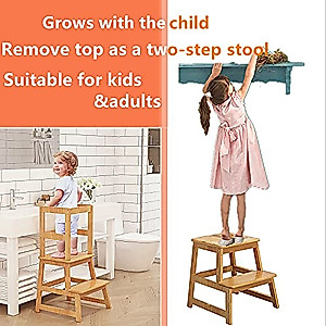 Popin Lover Kitchen Step Stool for Kids and Toddlers with Safety Rail, Kids Step Stool Standing Tower Learning Stool for Bathroom& Kitchen