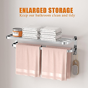 Generic NICETAKU 23inches Towel Racks for Bathroom Towel Shelf with Double Towel Bars Lavatory Wall Mount Holder with Hooks Stainless Steel Hotel Bath Rack (Silver)