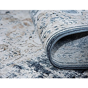 Unique Loom Chateau Collection Vintage, Distressed, Medallion, Rustic, Traditional Area Rug, 9' 0" x 12' 0", Beige/Navy Blue