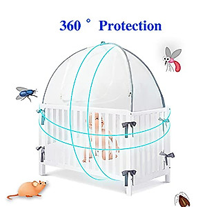 Baby Crib Tent Safety Net, Durable Strong Self-Locking Zippers, Protects from Climbing Out and, Insects, Mosquitoes, Installs with Rods (Crib 52.25" - 28.25")