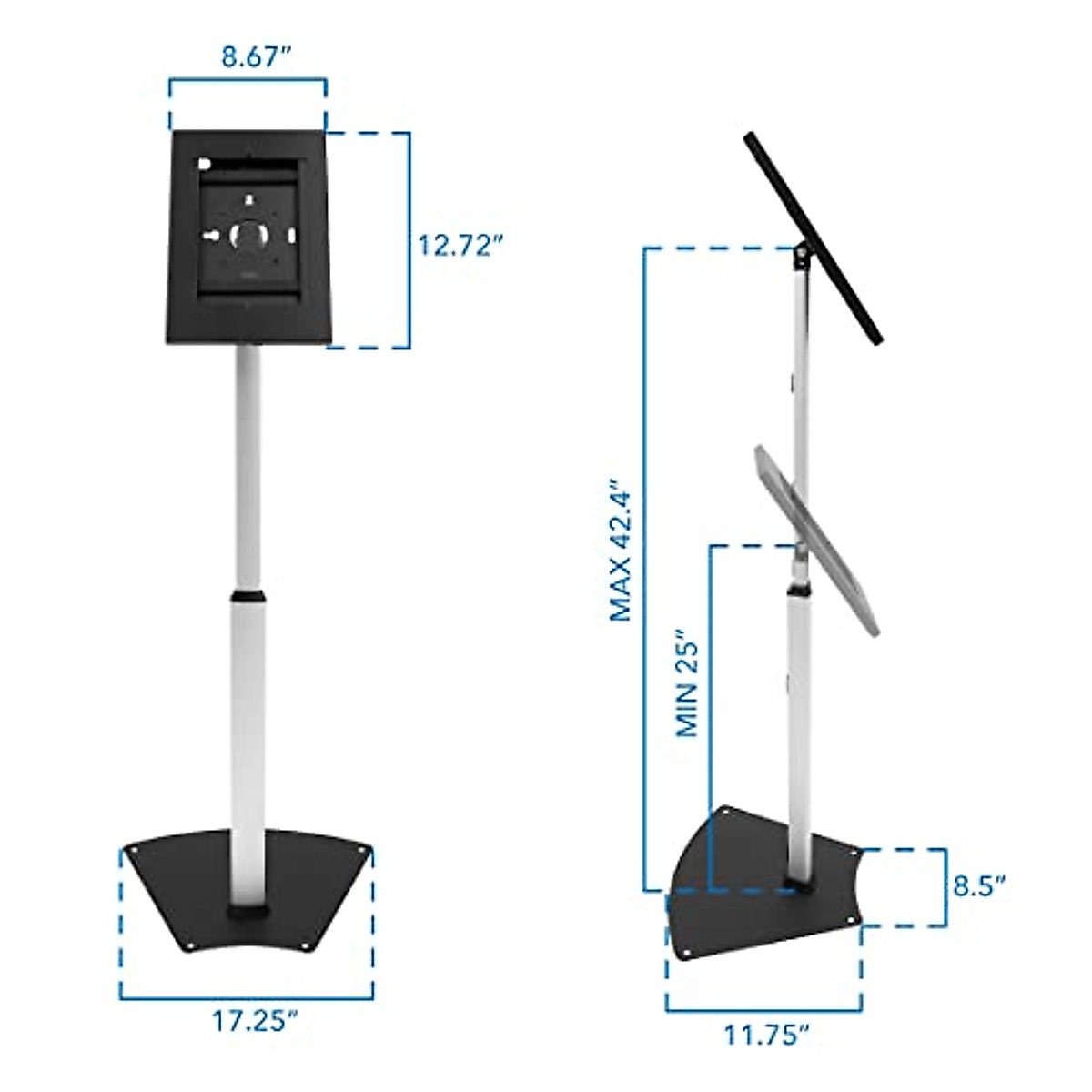 Mount-It! Anti-Theft Tablet Kiosk Floor Stand Compatible with iPad and Samsung | Height Adjustable Secure Check-in Stand | Free-Standing Or Secure Bolt-On Design