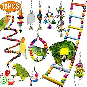 UGPLM 15Pcs Bird Toys Kit Chewing Toys with Bell Ball Bird Training Toys for Small Parakeets, Cockatiels, Budgies, Conures, Finches