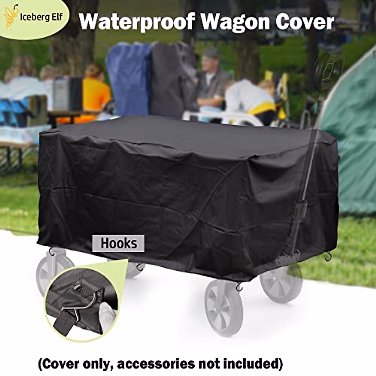 Iceberg Elf Folding Wagon Rainproof Insulation Cover, with 6 Hooks, Black Thin (Cover only, Accessories not Included)