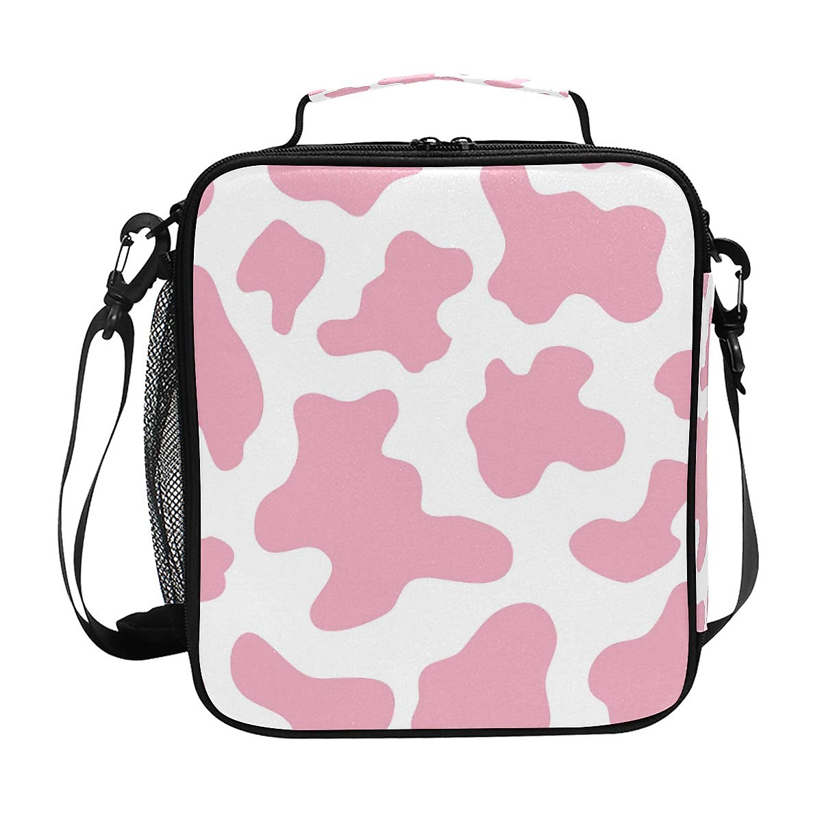 Pink Cow Print Camo Camoflage Lunchbox for Boys Girls,Insulated Lunch Tote Bag with Adjustable Strap,Leakproof and Durable Lunch Cooler for Work Office