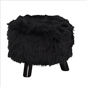 Linon Flokati Foot Stool, 16"W x 16"D x 12.6"H, Black
